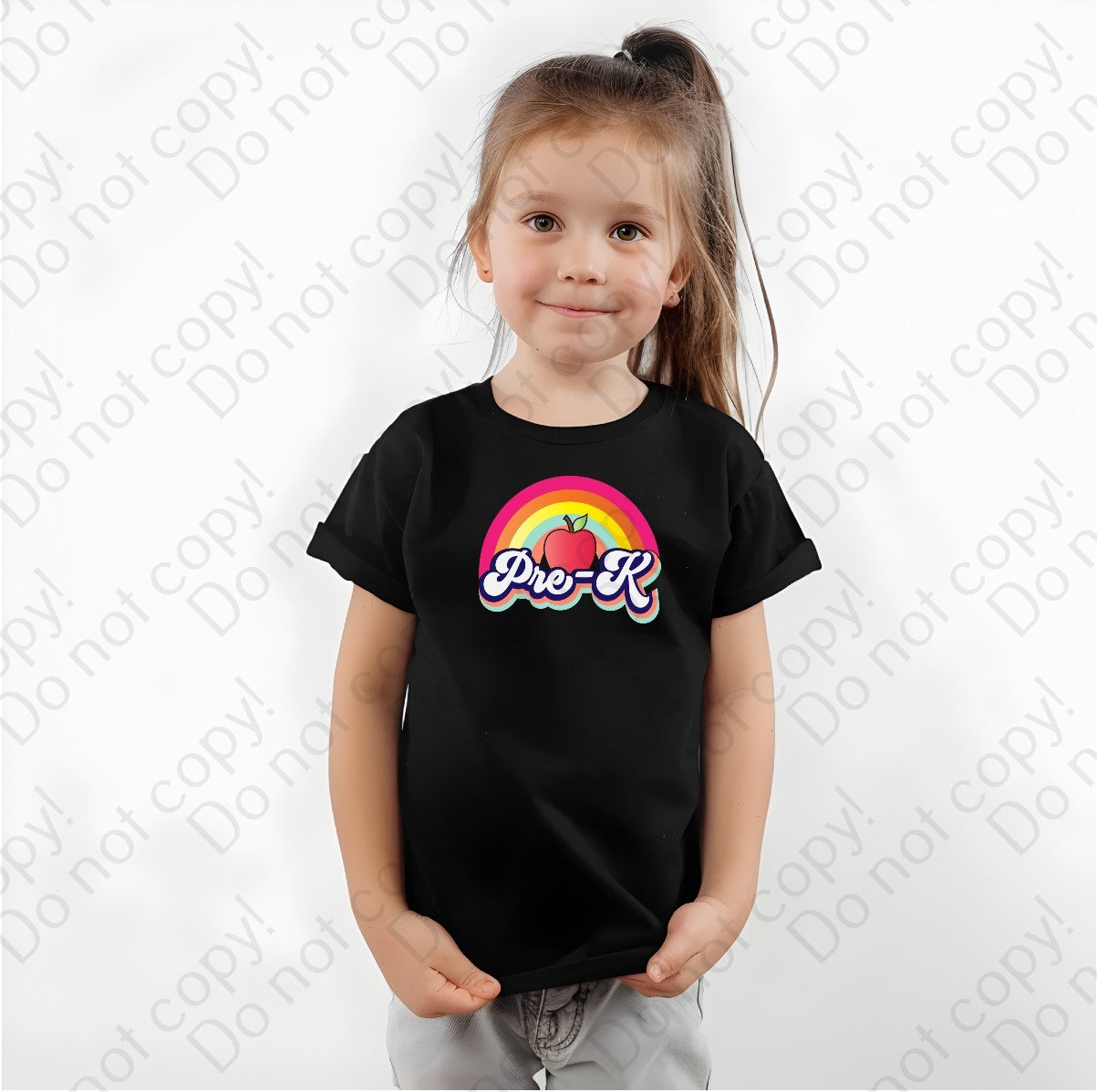 08-08 Apple rainbow (grade-teacher) Completed Tee – Pink Rail Creations