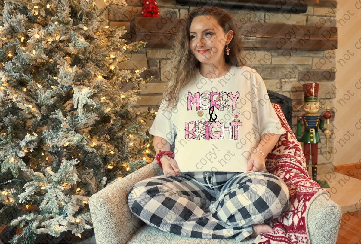 12-494 Merry & Bright Pink DTF TRANSFER ONLY – Pink Rail Creations