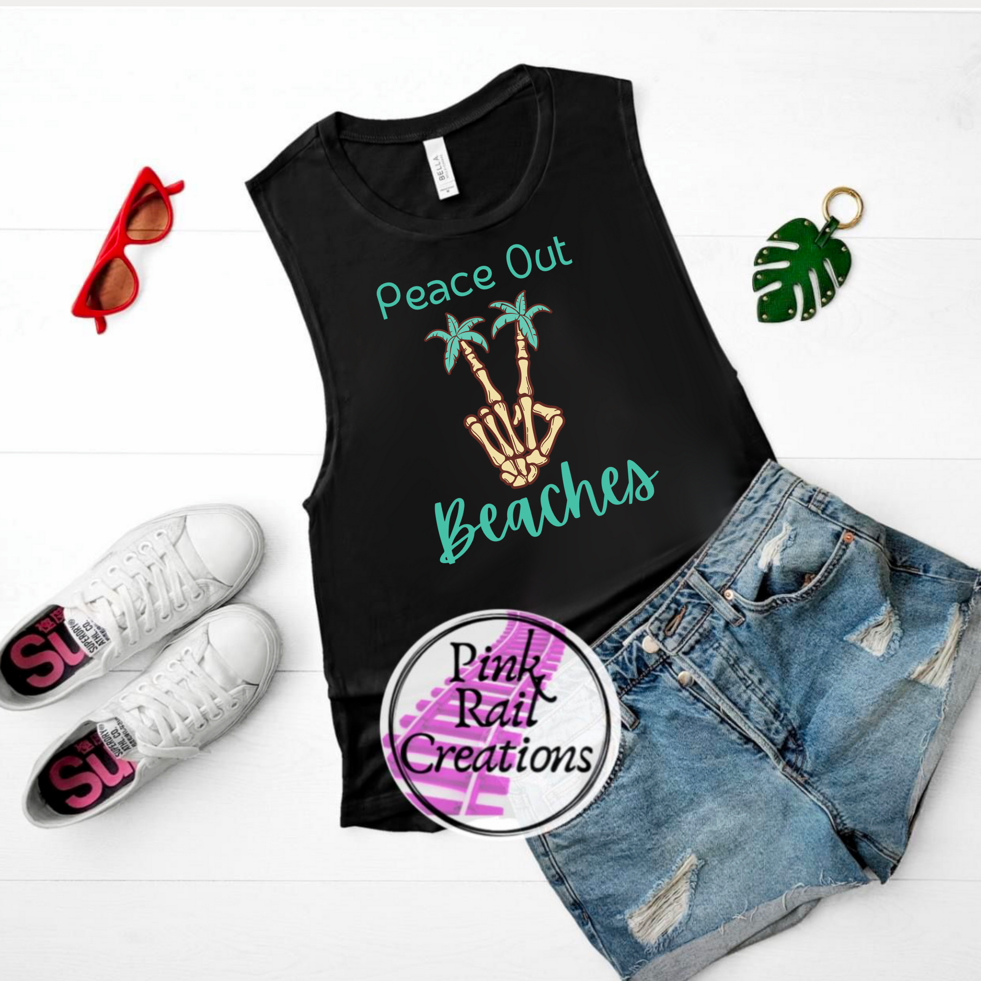 H-53 Peace Out Beaches Skellie Palm Trees Completed Tee – Pink Rail ...