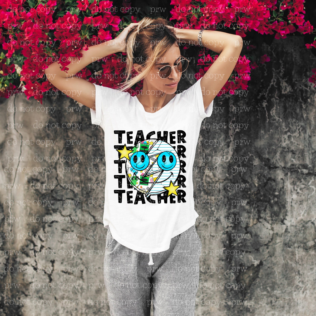 08-19 Happy Teacher Stack Doodle DTF TRANSFER ONLY – Pink Rail Creations