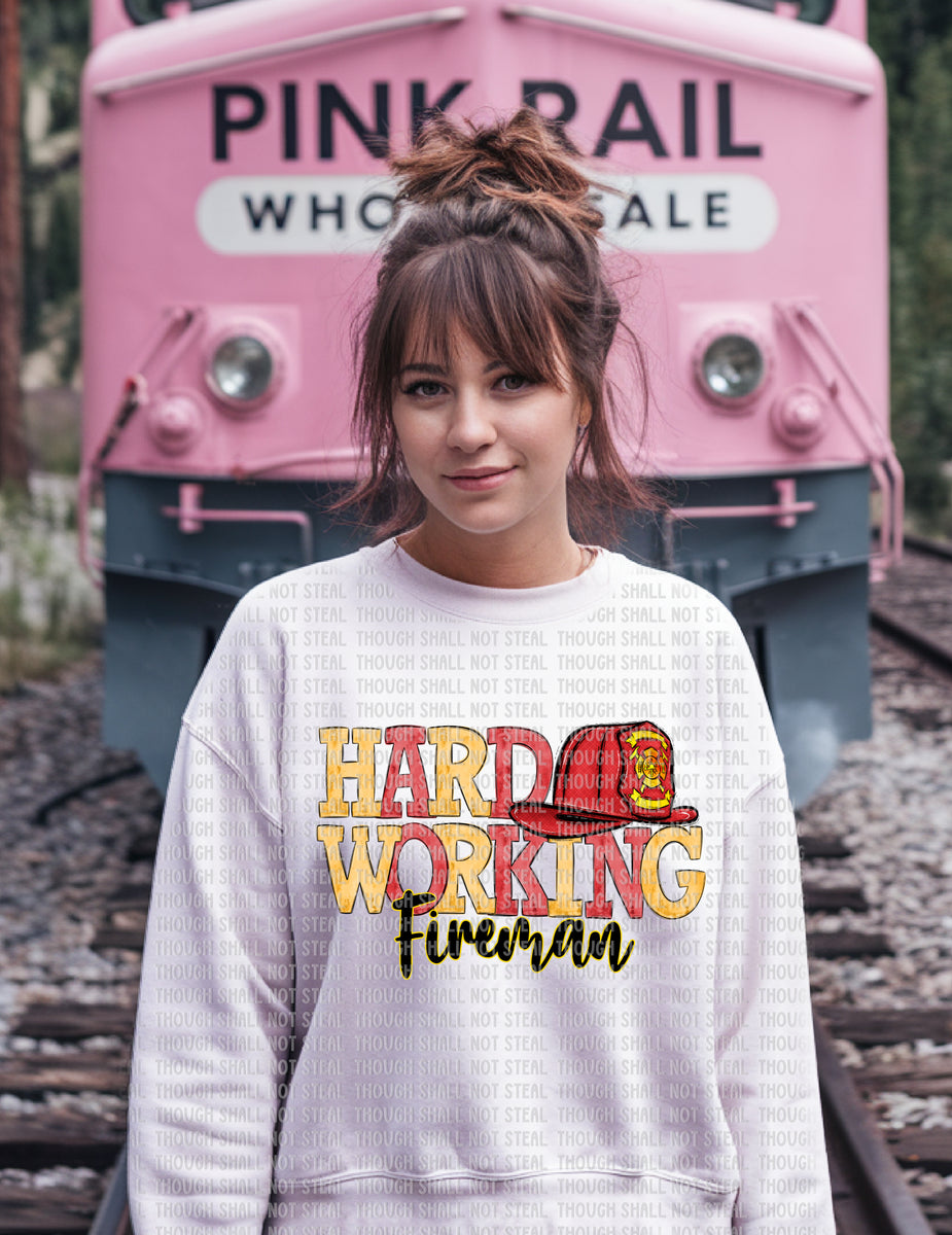 K-43 B Hard Working Fireman DTF Transfer ONLY – Pink Rail Creations